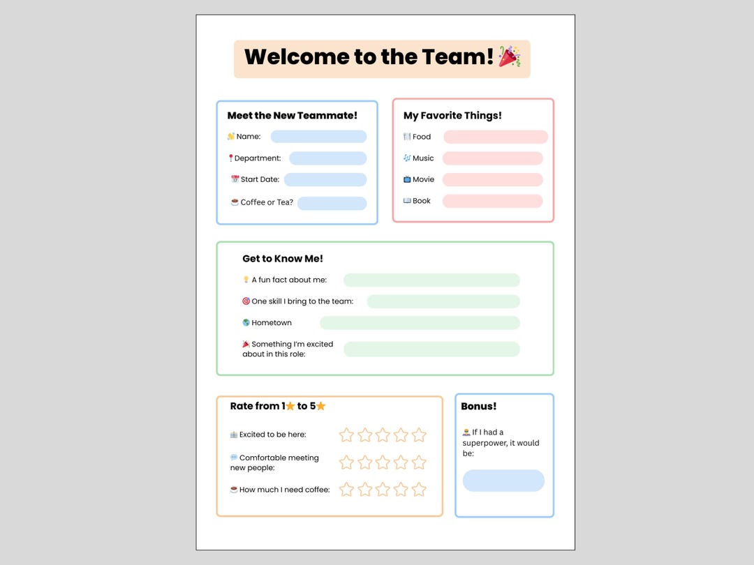 New Employee Introduction Printable PDF | All About My Coworker ...