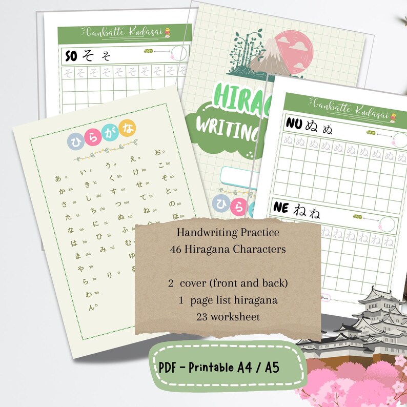 Japanese Hiragana Writing Practice - Worksheet - Etsy