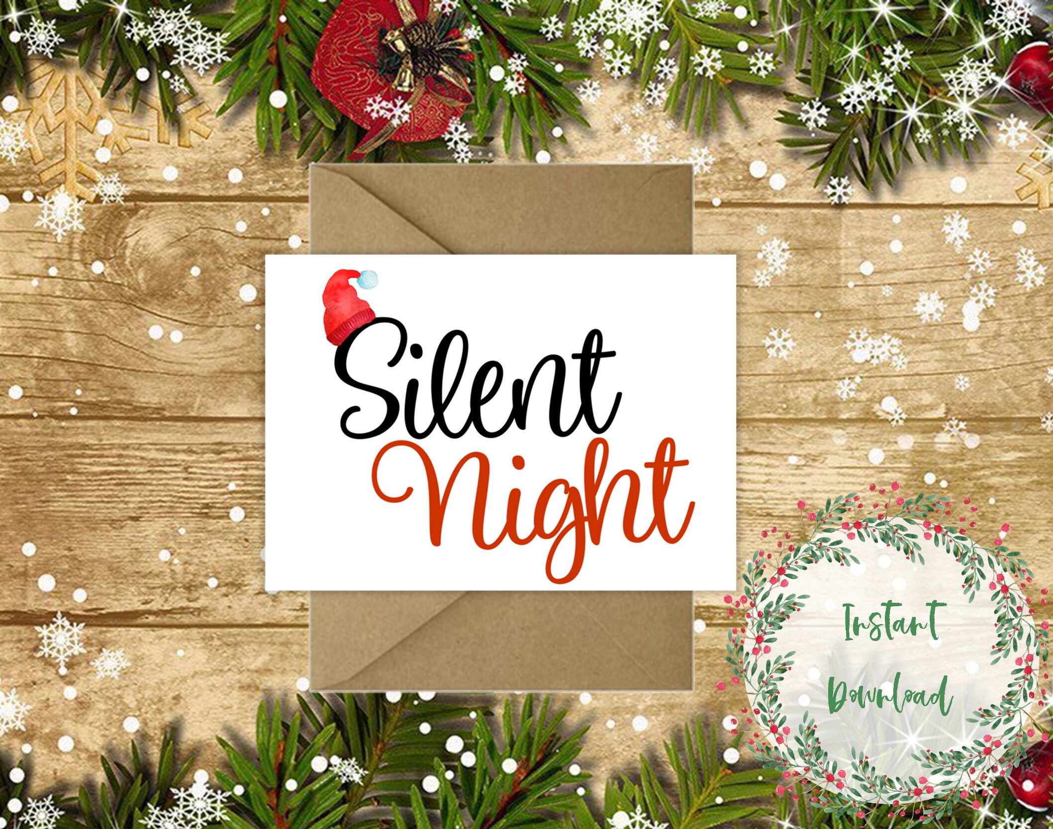 Printable Silent Night Christmas Card - Downloadable Holiday Card ...