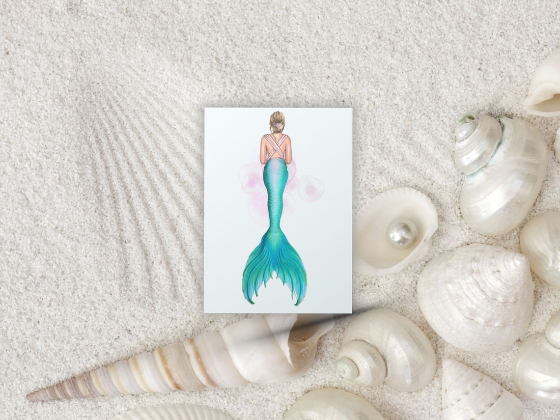Print at Home Mermaid Card, Downloadable Card, Printable Stationery - Etsy