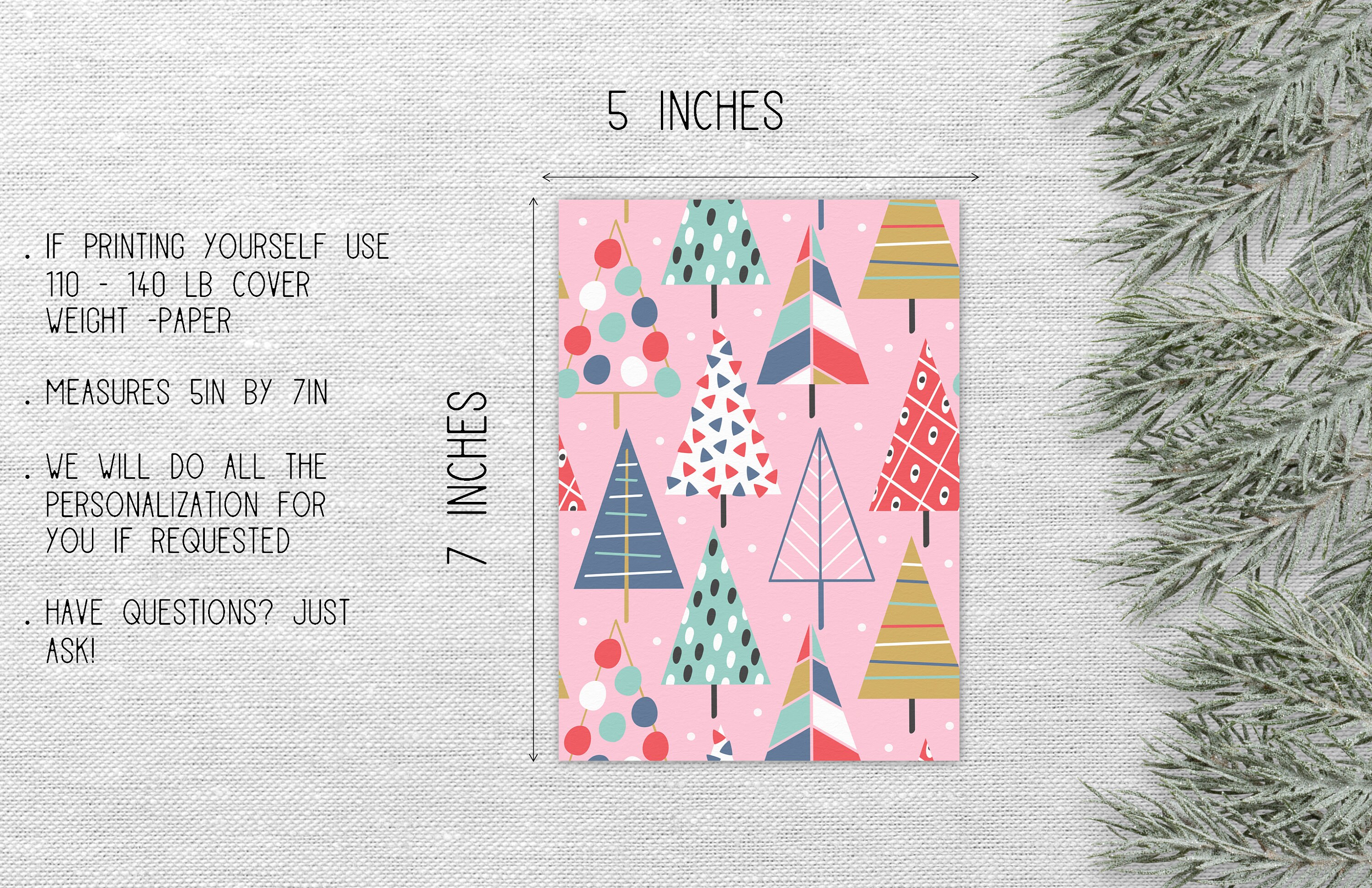 Printable Pink Christmas Tree Card - Etsy