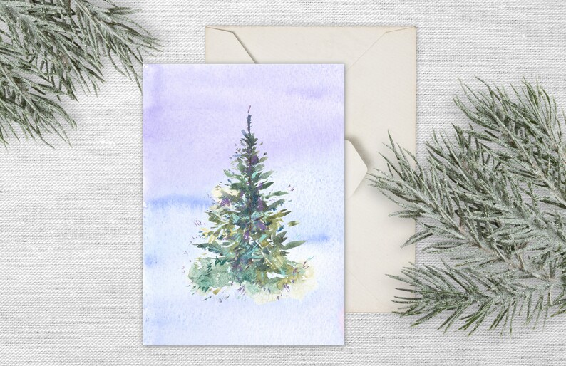 Set of 4 Watercolor Christmas Tree Cards - Printable - Etsy