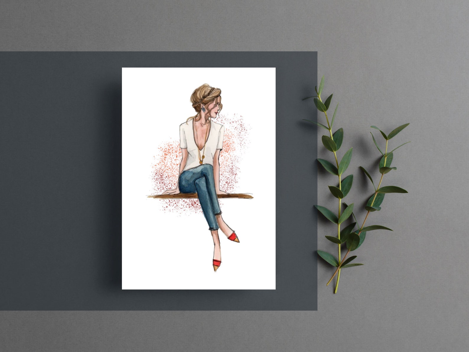 Digital Fashion Illustration Card, Printable Blank Card, Print at Home ...