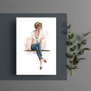 Digital Fashion Illustration Card, Printable Blank Card, Print at Home ...