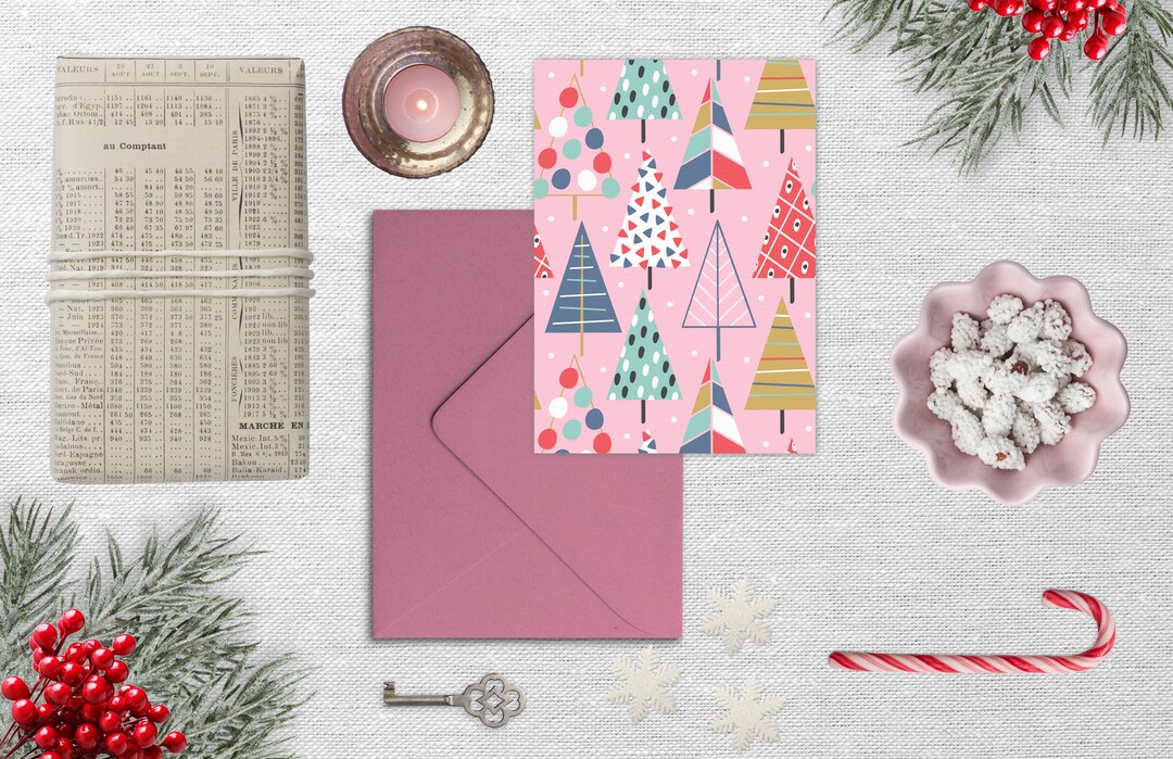 Printable Pink Christmas Tree Card - Etsy