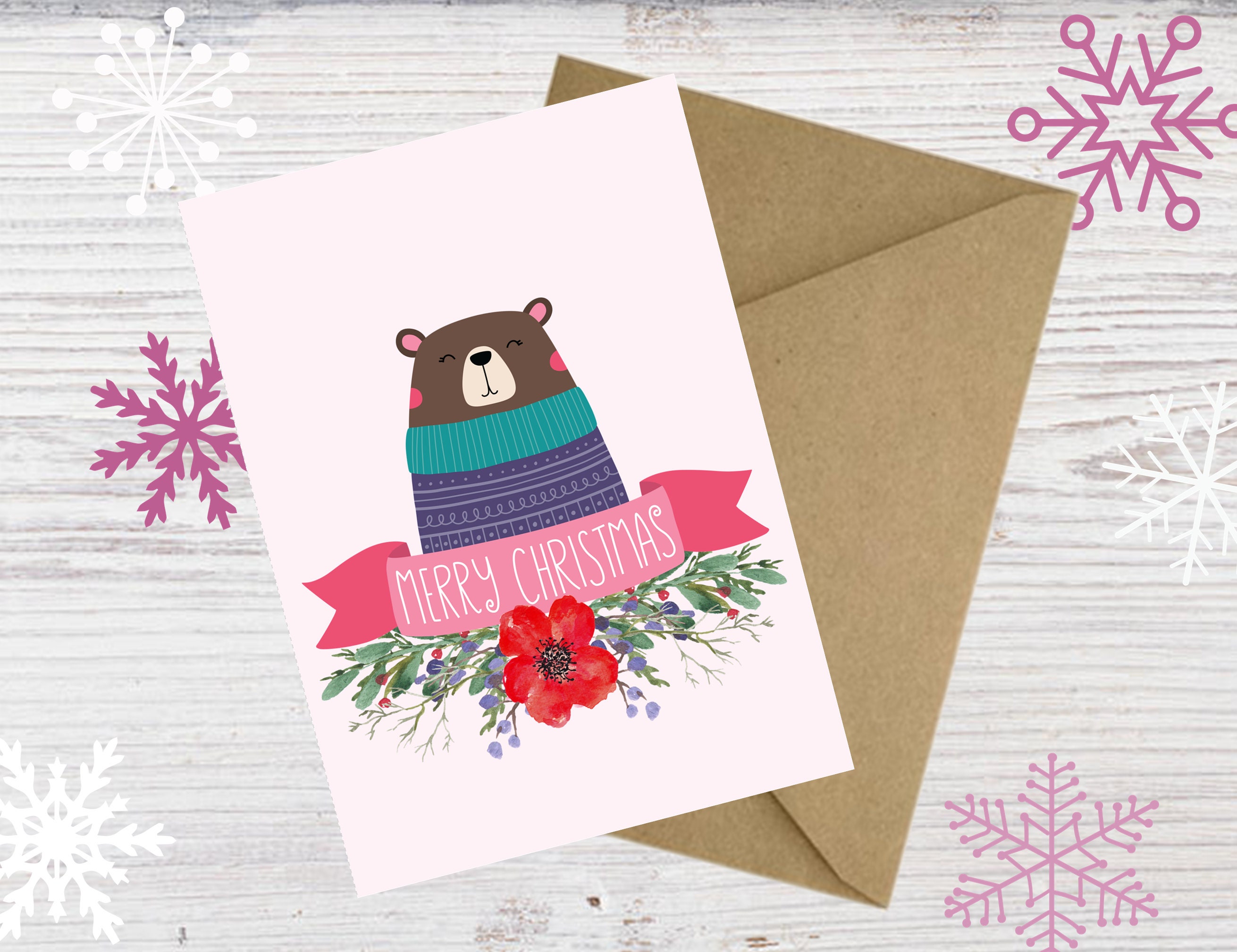 Printable Bear Christmas Cards - Digital Christmas Cards - Downloadable ...