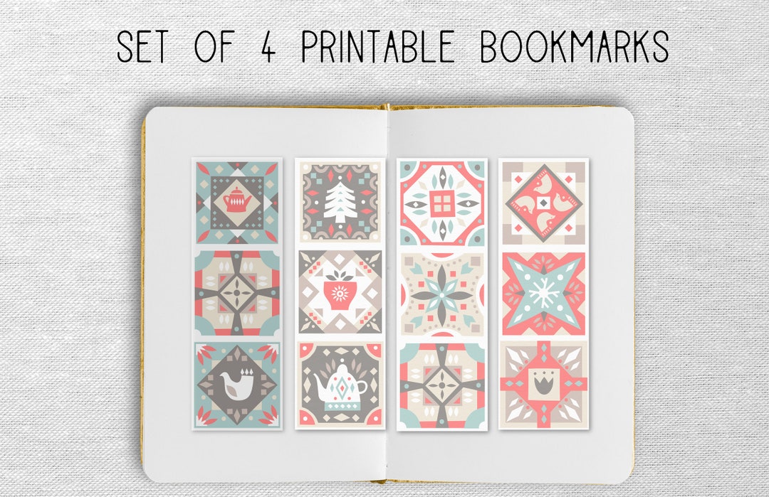 Folk Tile Bookmarks - Set of 4 - Etsy