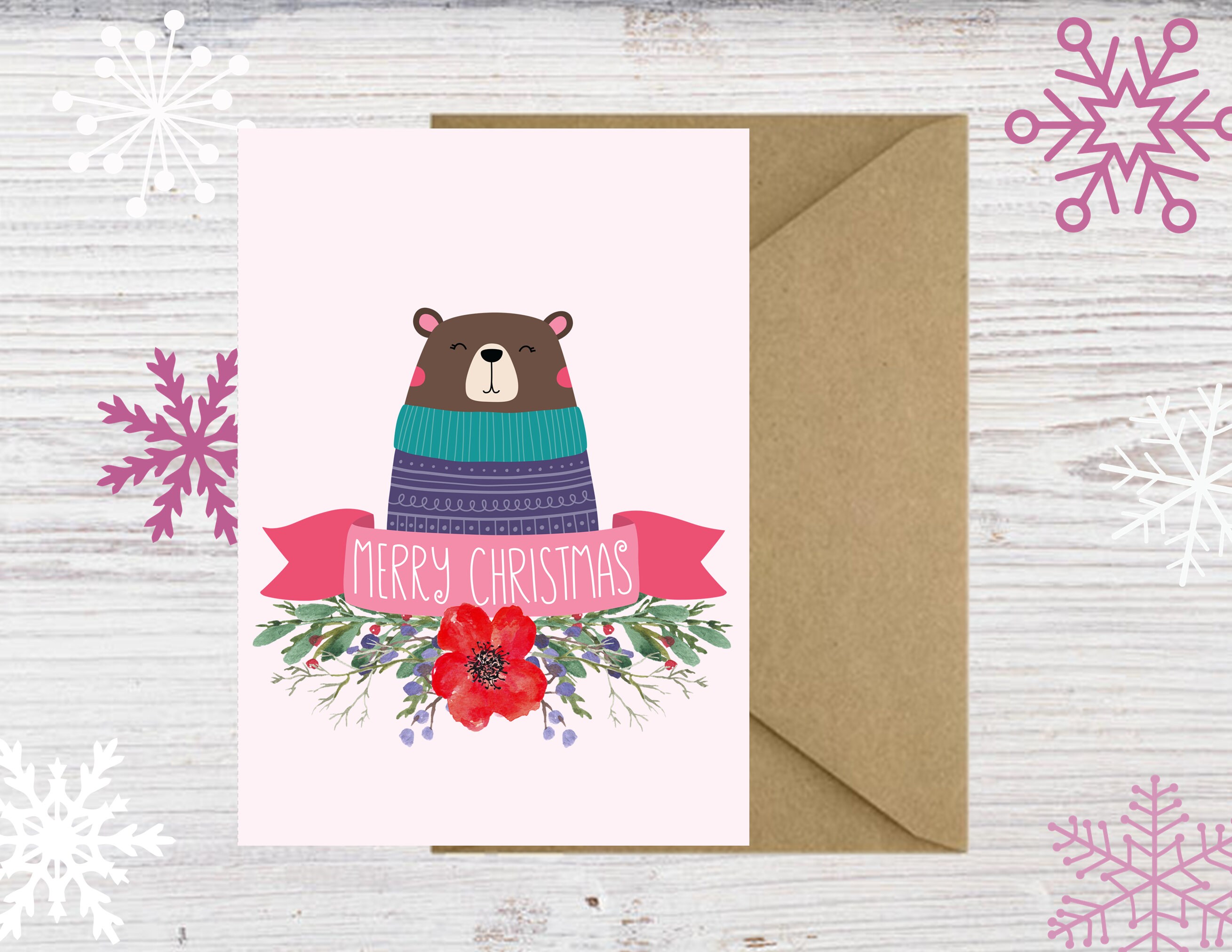 Printable Bear Christmas Cards - Digital Christmas Cards - Downloadable ...
