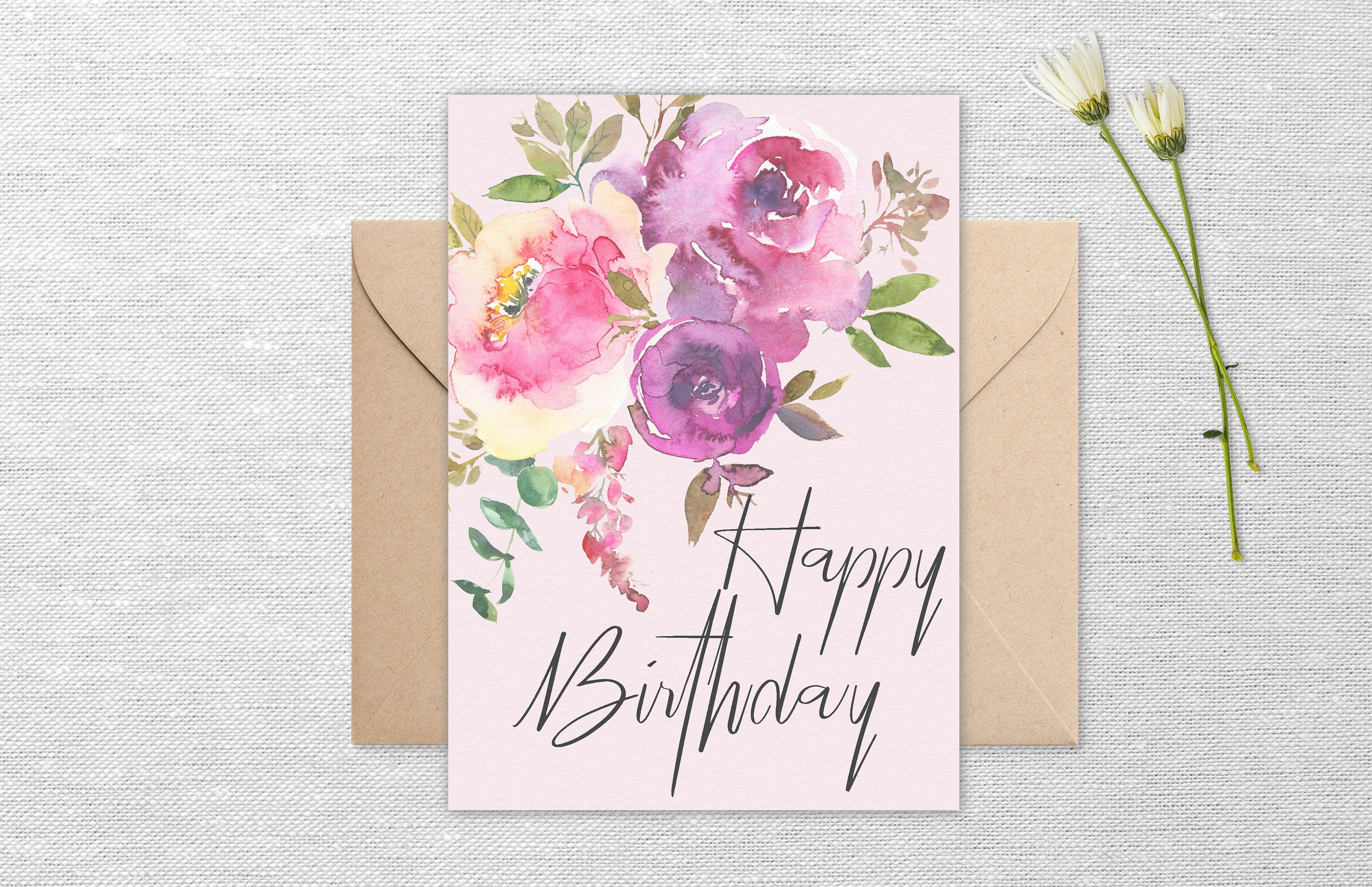 Printable Purple Floral Birthday Card - Etsy