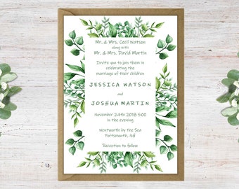 WEDDING INVITATION Leaf Design Invitation Pocket Envelope - Etsy