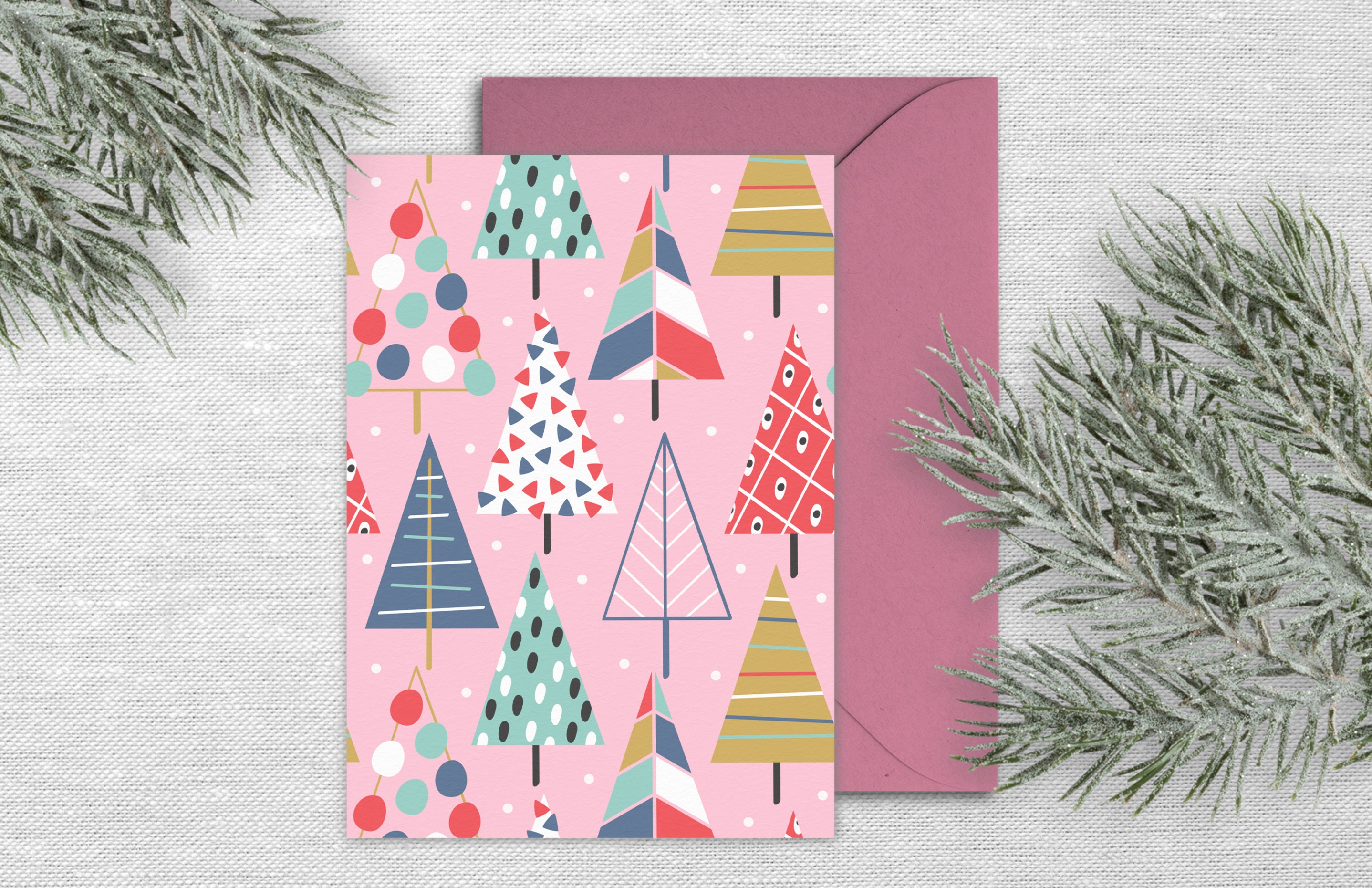 Printable Pink Christmas Tree Card - Etsy