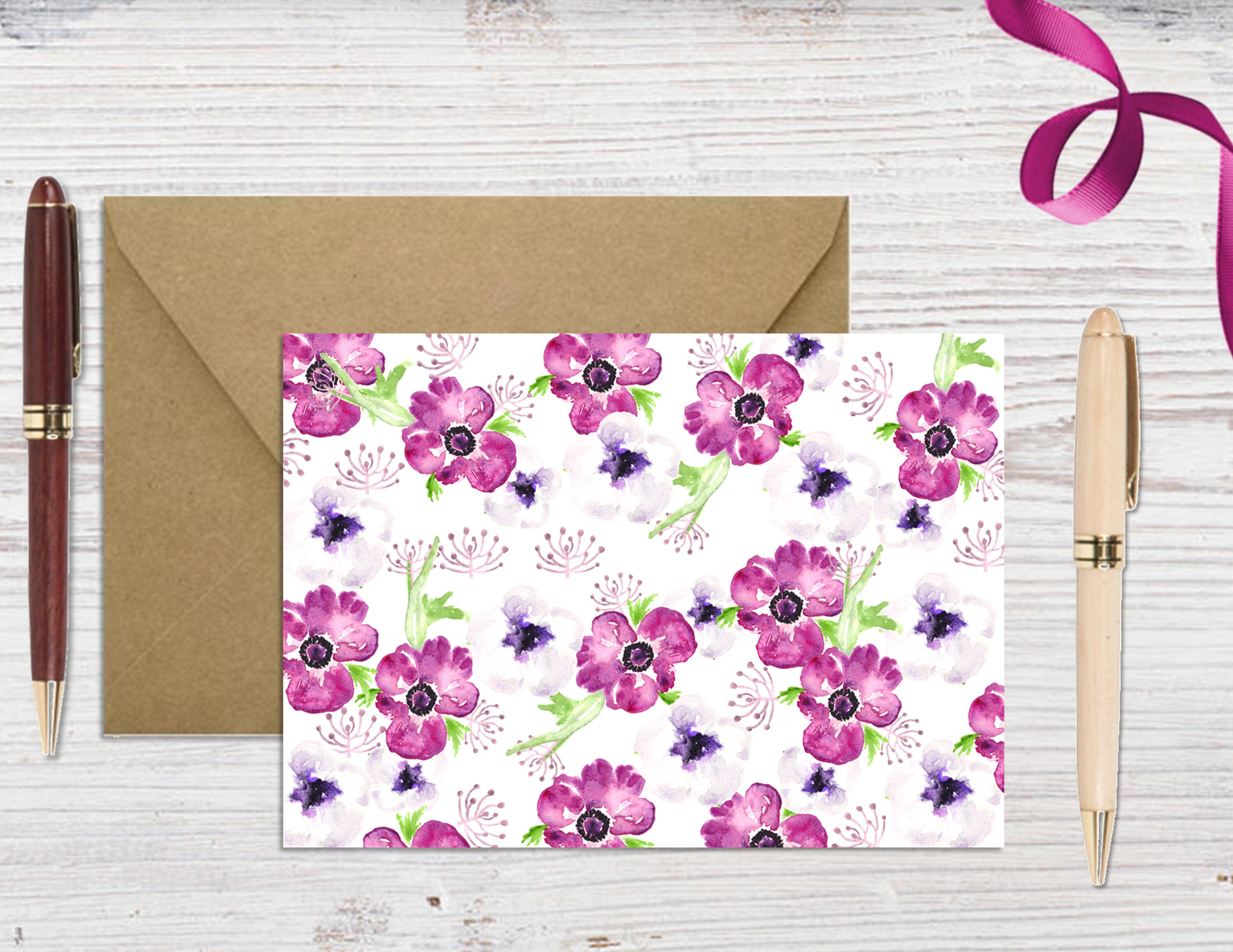 Printable Purple Floral Note Card - Etsy