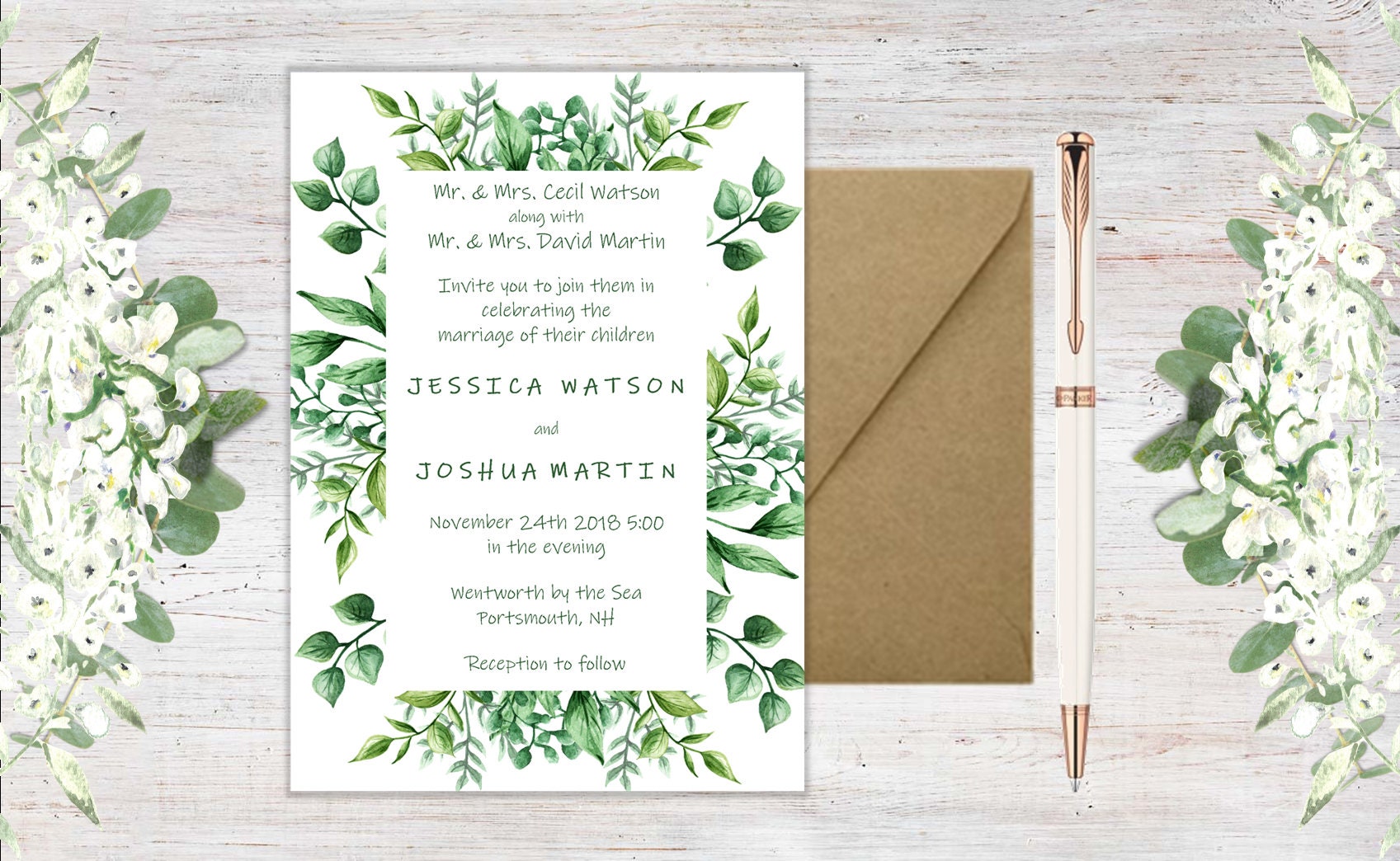 Botanical Wedding Invitation Instant Download - Etsy