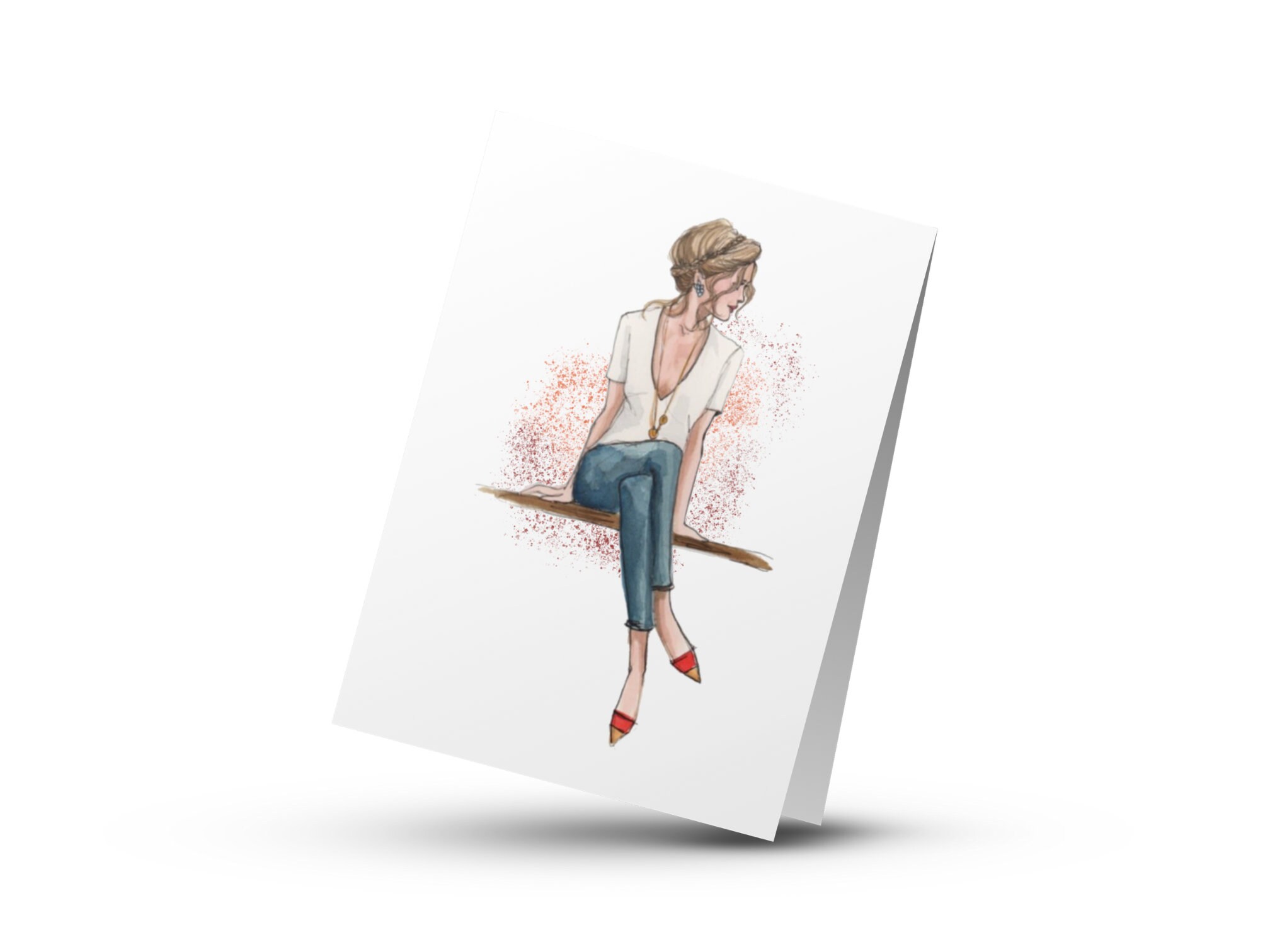 Digital Fashion Illustration Card, Printable Blank Card, Print at Home ...