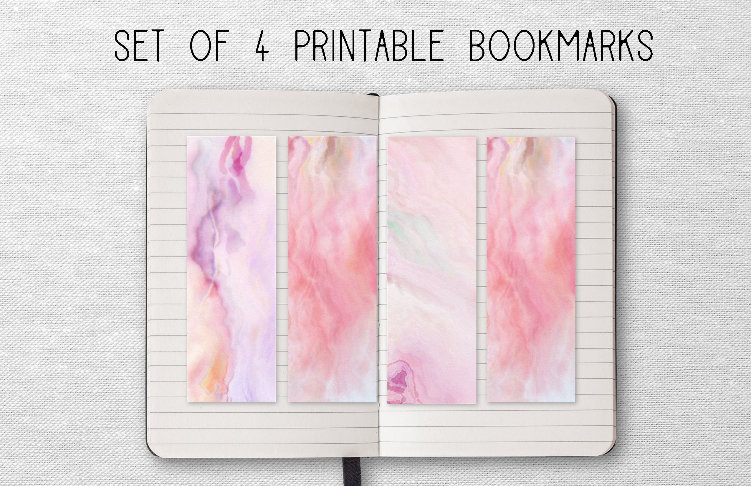 Digital Pink Marble Bookmark - Set of 4 - Etsy