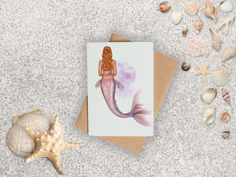 Printable Mermaid Card, Digital Card, Print at Home Stationery - Etsy