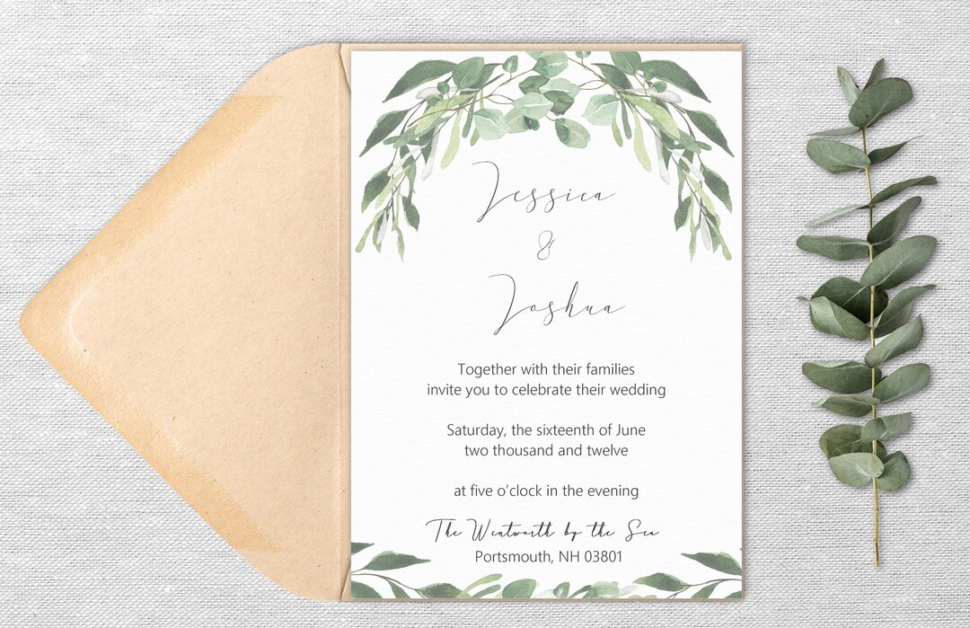 Greenery Wedding Invitation - Printable - Etsy