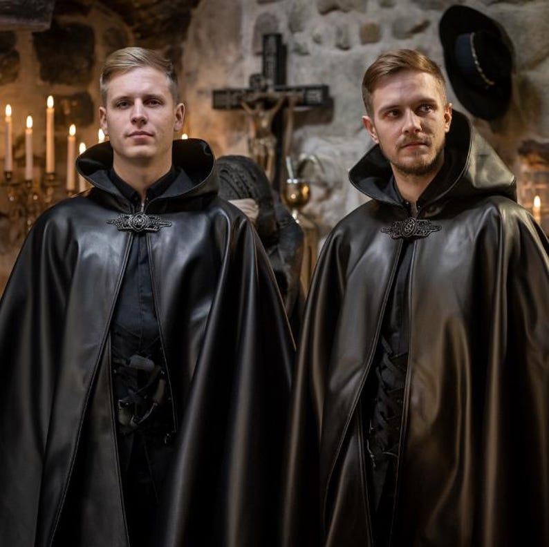 Elegant Gothic Black Leather Cloak-men's Fashion-handcrafted Full ...