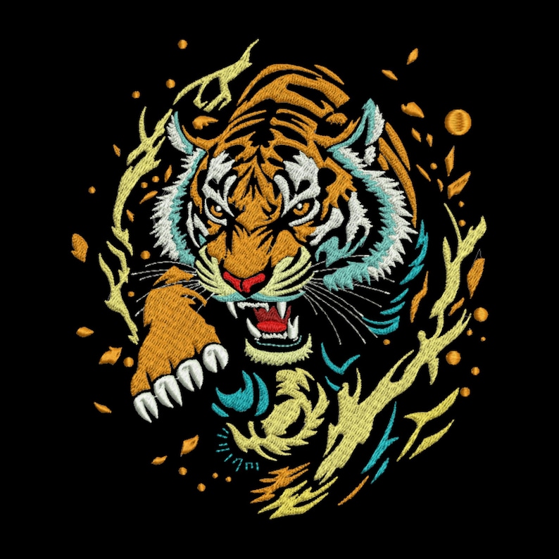 Tiger Embroidery Design, Majestic Bengal Tiger Embroidery, Big Cat ...