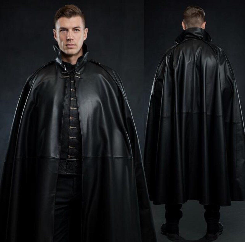 Elegant Gothic Black Leather Cloak-men's Fashion-handcrafted Full ...