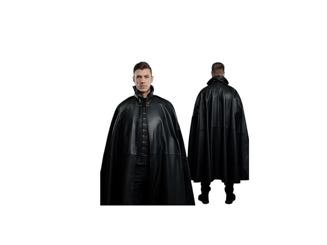 Elegant Gothic Black Leather Cloak-men's Fashion-handcrafted Full ...