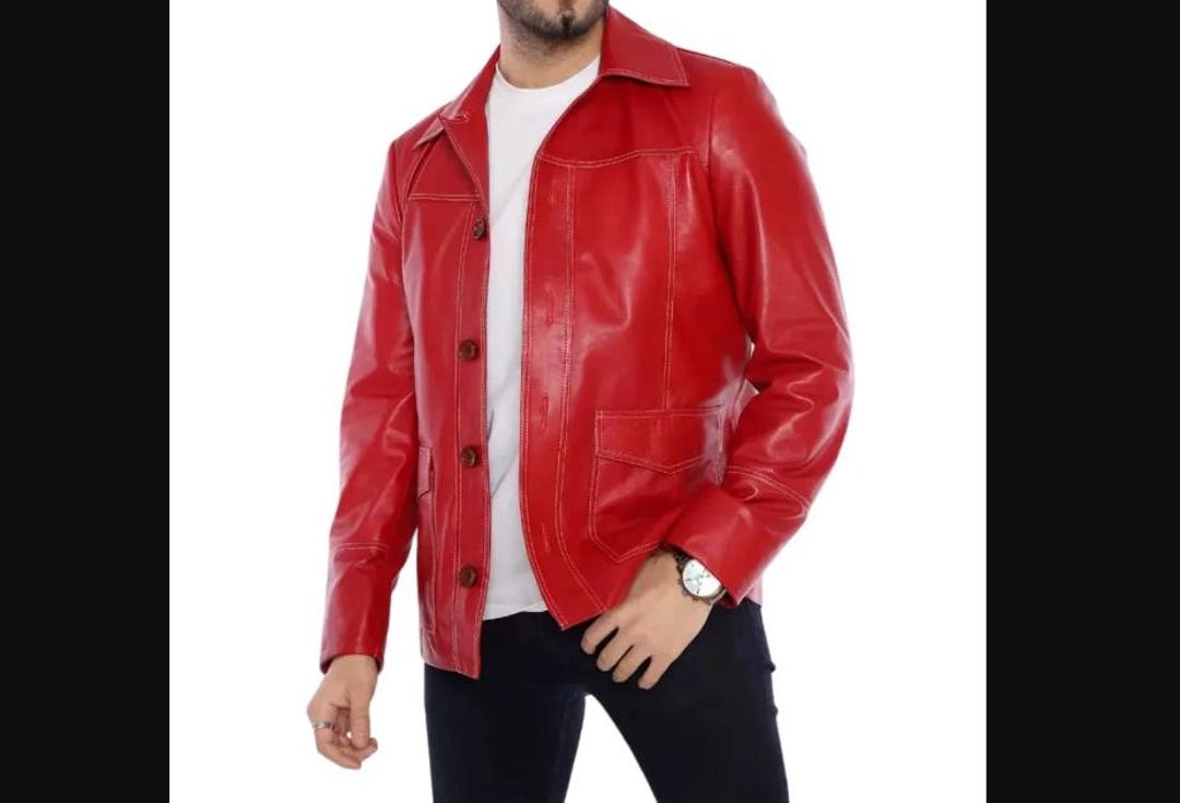 Fight Club Tyler Red Leather Jacket Fight Club Brad Pitt– Tyler Durden ...