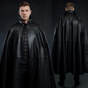 Elegant Gothic Black Leather Cloak-men's Fashion-handcrafted Full ...