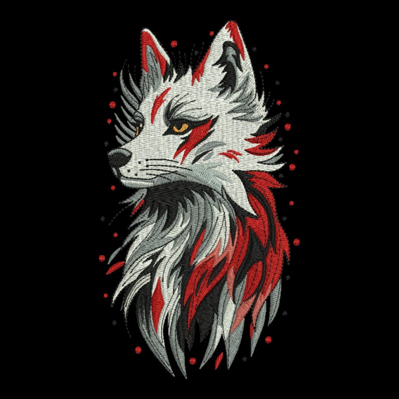 Wolf Embroidery Design, White Wolf Face Embroidery, Mystic Wolf Head ...