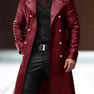 Mens German Officer Leather Trench Coat Long Custom Coat Genuine ...