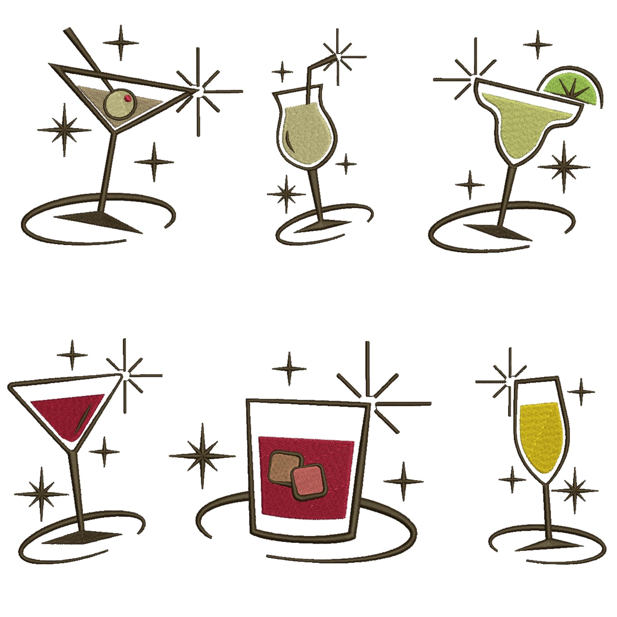 Cocktail Embroidery Design, Cocktail Recipe Embroidery, Martini ...