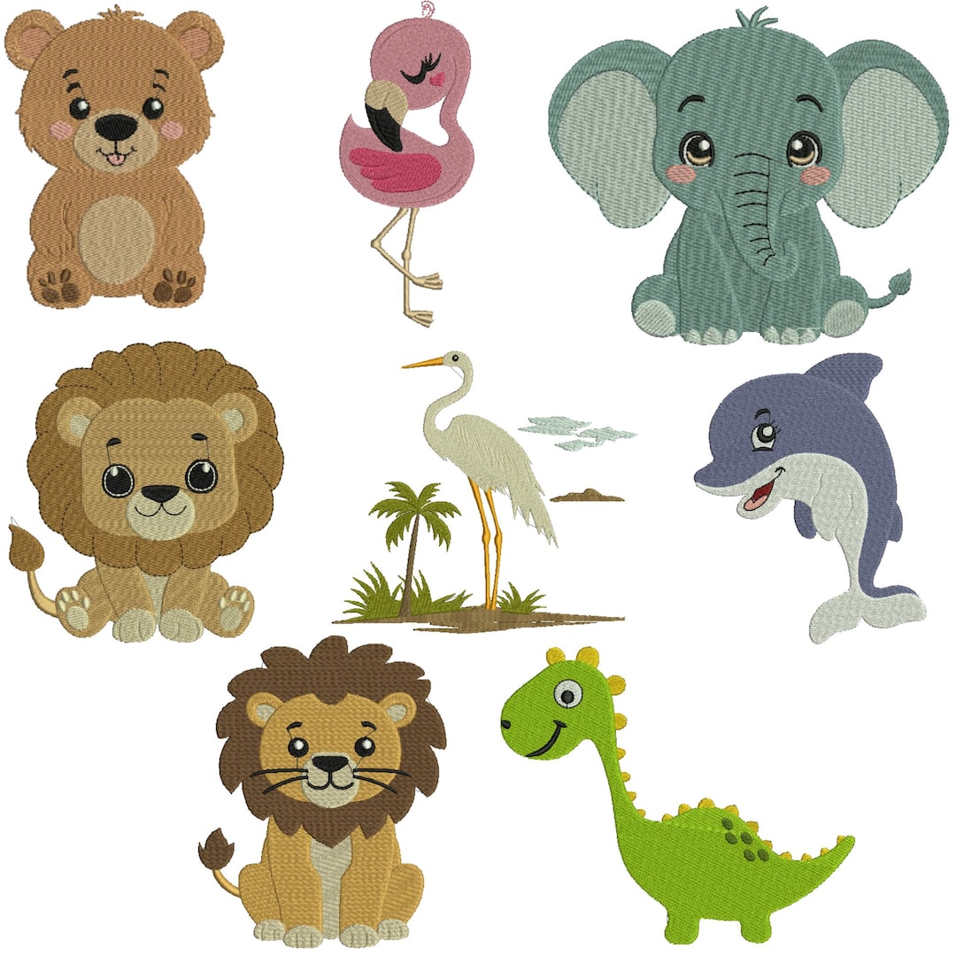 Animal Faces Embroidery Design, Safari World Animals Embroidery, Cute ...