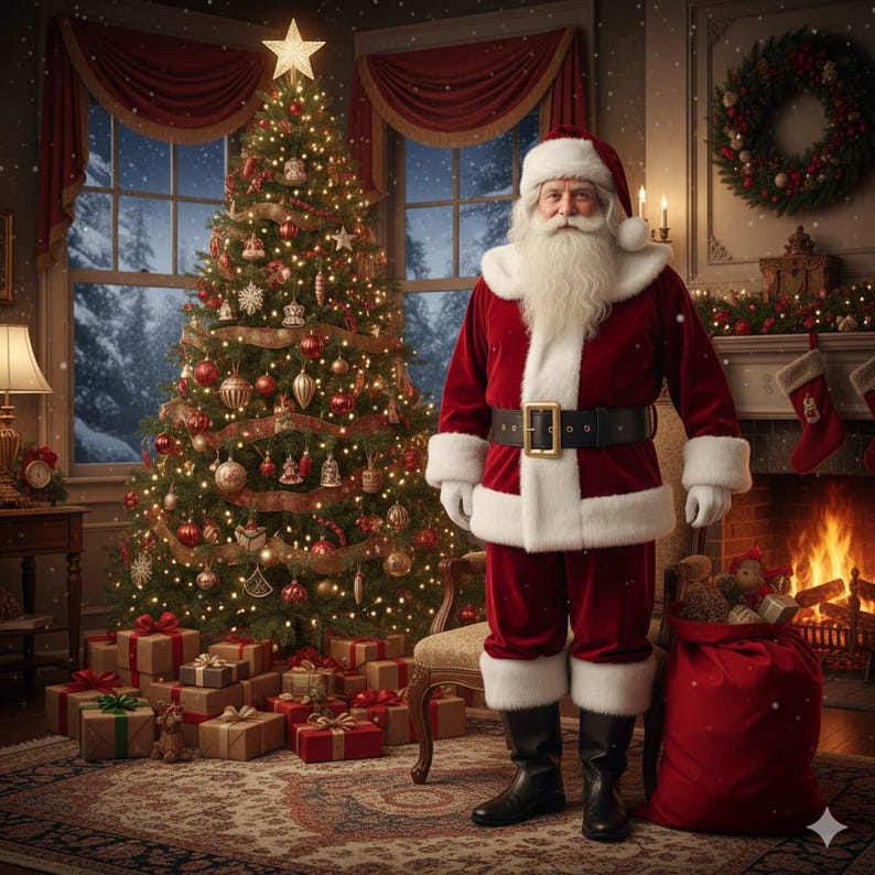 Mr. Santa Red Velvet Full Costume | Deluxe Men’s Santa Suit With Faux ...