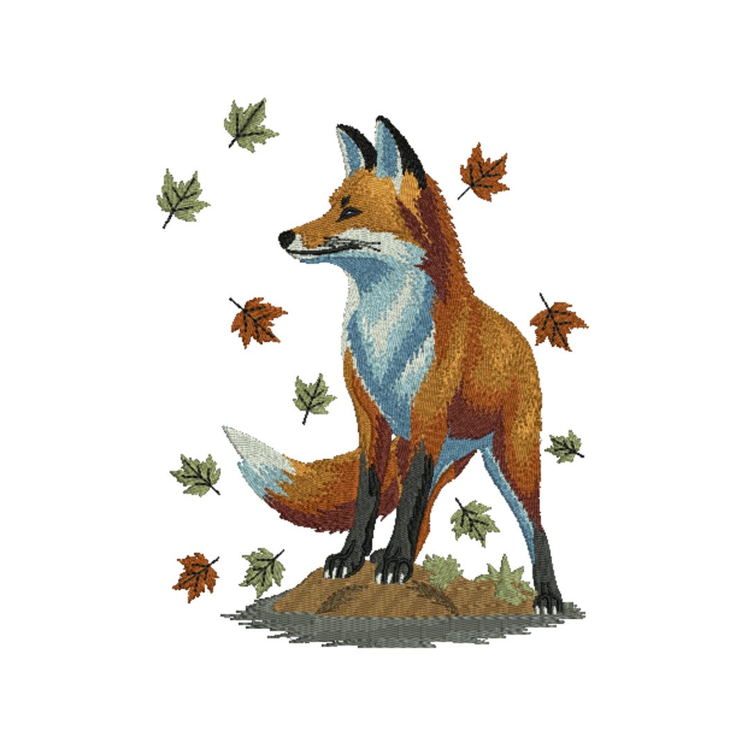 Fox Embroidery Design, Fox in Autumn Motif, Fall Fox Embroidery Design ...