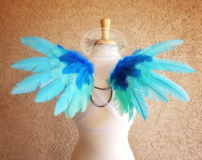 Feather Wings Blue Aqua Bird Fairy Wings Adult Child Faery Halloween ...
