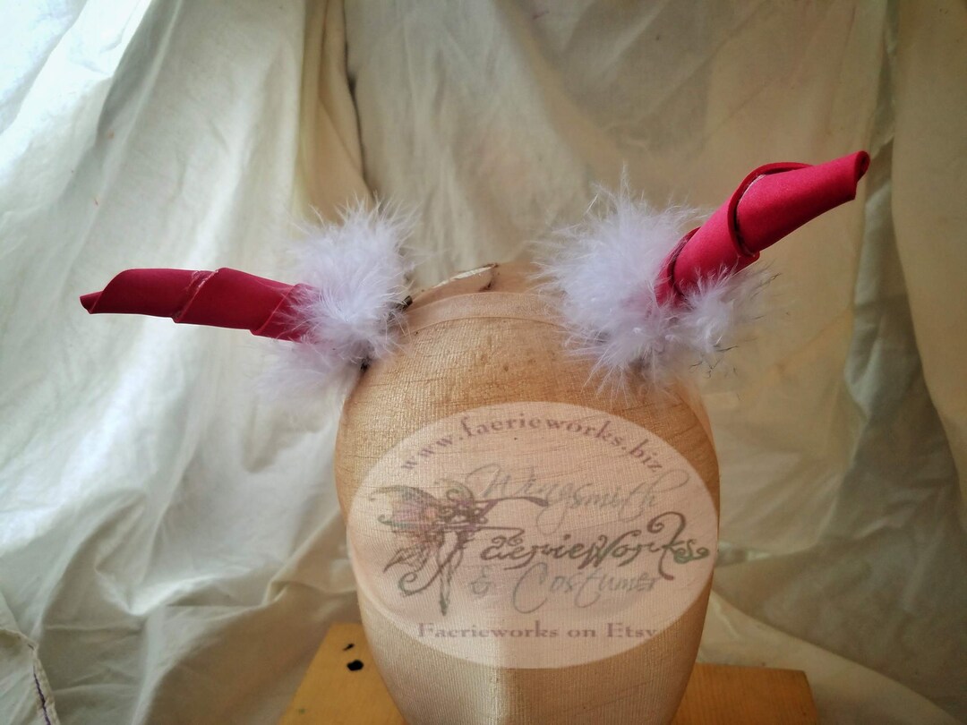 HORNS Furry Clip on RED and WHITE Fuzzy Lightweight Horns for Cosplay ...