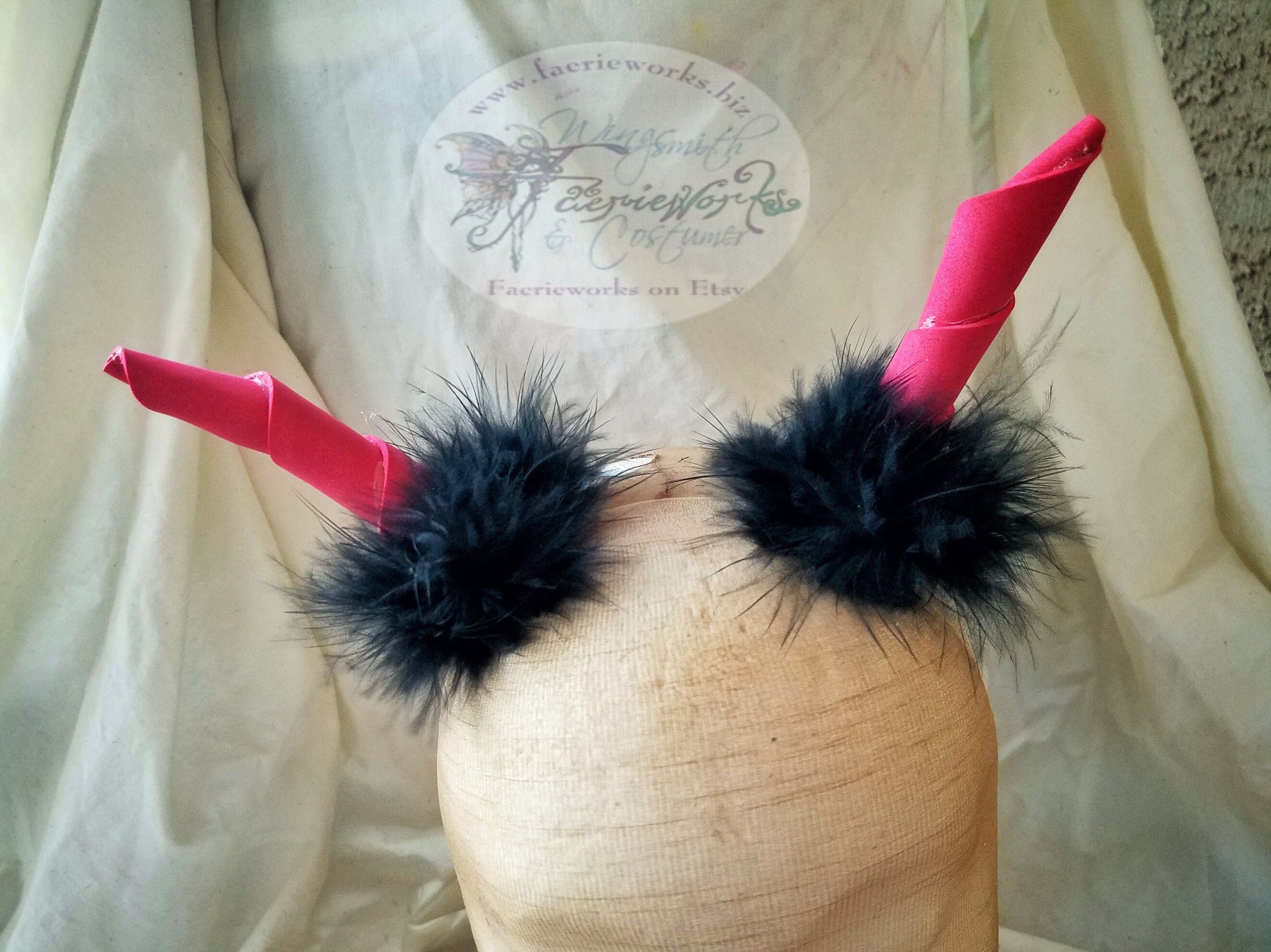 HORNS Furry Clip on RED and BLACK Fuzzy Lightweight Horns for - Etsy