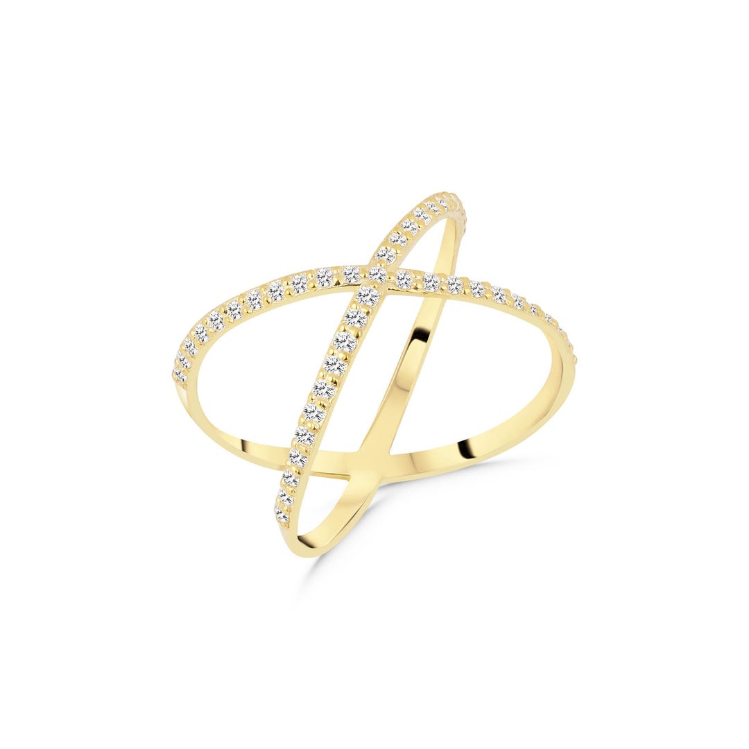 14k Gold Diamond X Ring, Diamond Spiral Ring, Diamond Thumb Ring, Gold ...