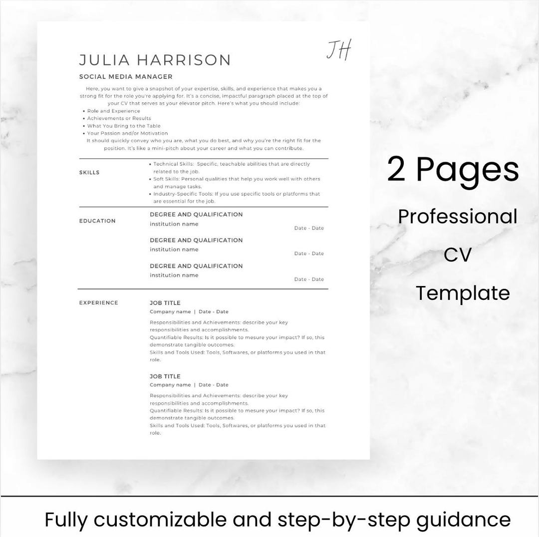 Professional Resume Template | 2 Page Resume With Supported Guidance ...