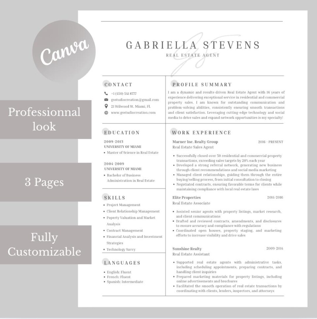 Professionnal Resume Template | 3 Pages Fully Customizable Resume, Edit ...