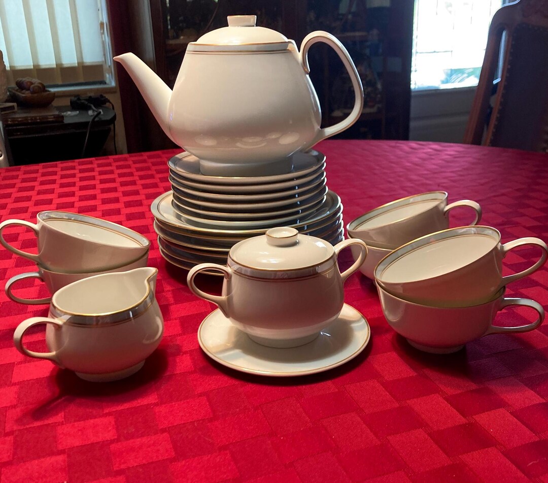 Tea Set for 6, 23 Pieces - Rosenthal/germany - White, Rim: Ice Blue ...