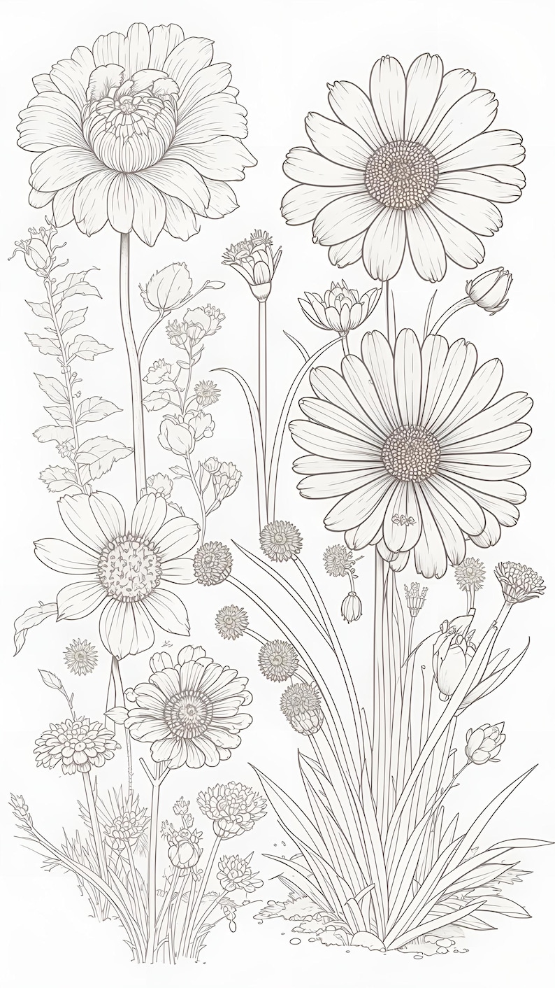 Inspiring Spring Flowers Coloring Pages 5 Coloring Pages - Etsy