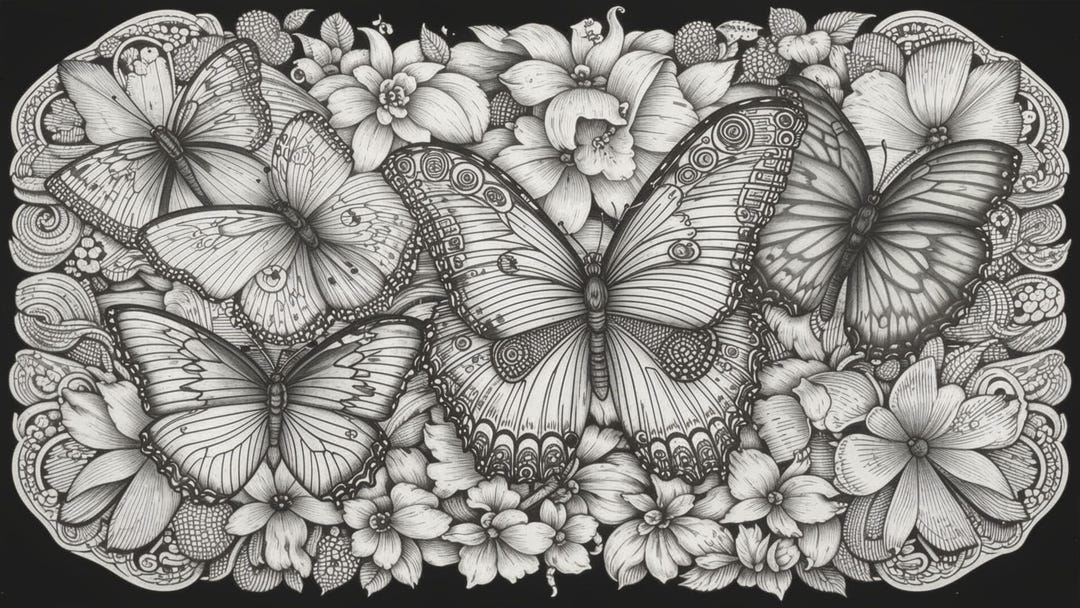 Coloring Page of Beautiful Butterflies in JPG and PNG Format for ...