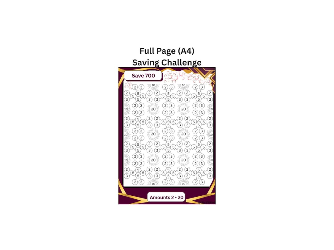 Full Page (A4) Save 700 Challenge With Amounts 2 - 20 - Etsy