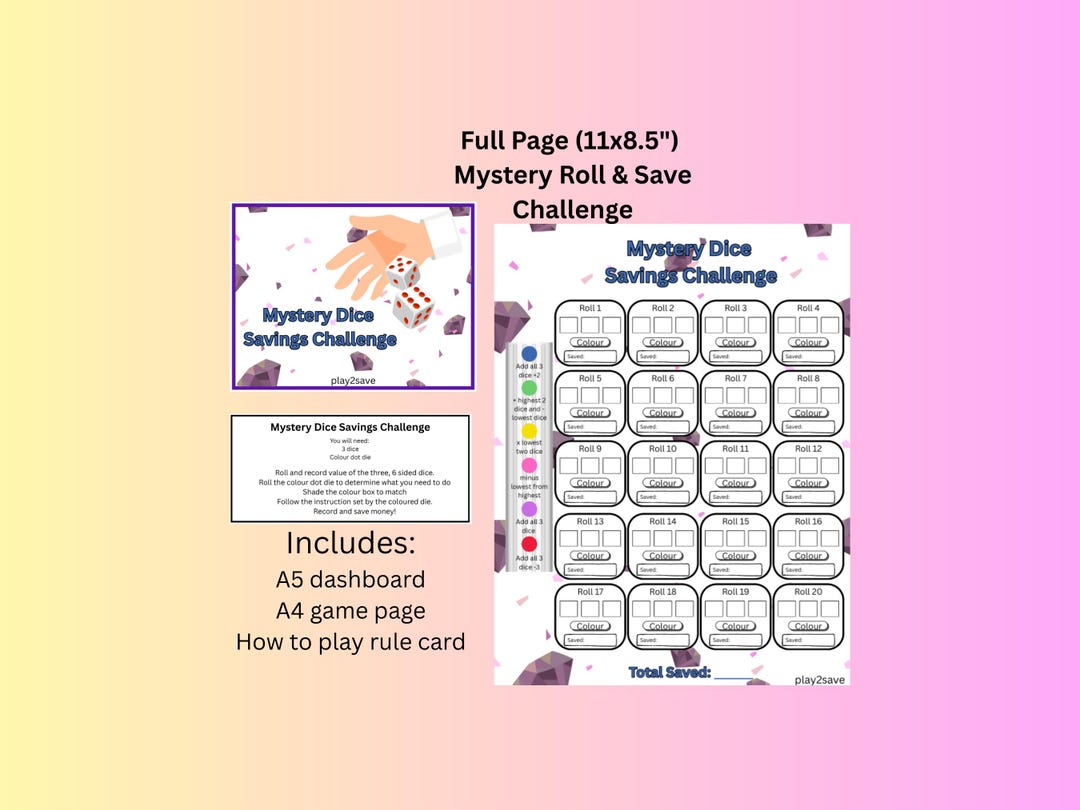 Full Page (A4) Mystery Roll and Save Challenge - Etsy