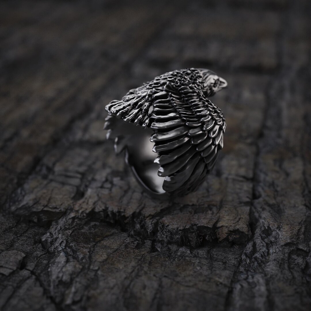Sterling Silver Raven Ring, Handmade Bird Ring, Raven Lovers Gift, Animal Ring Jewelry, Gothic ...