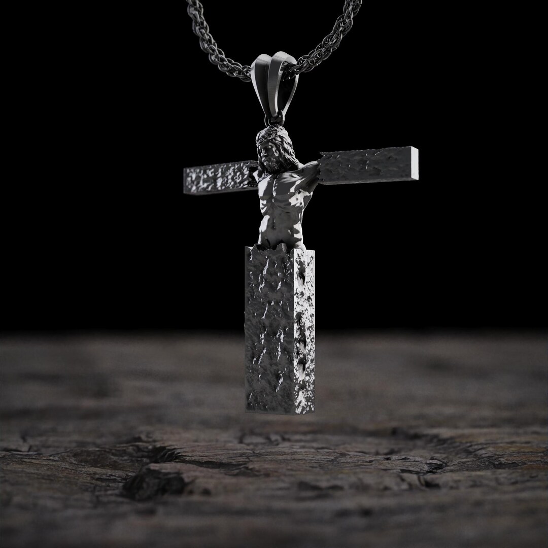Custom Silver Jesus Cross Necklace for Men, Handmade Orthodox Cross ...