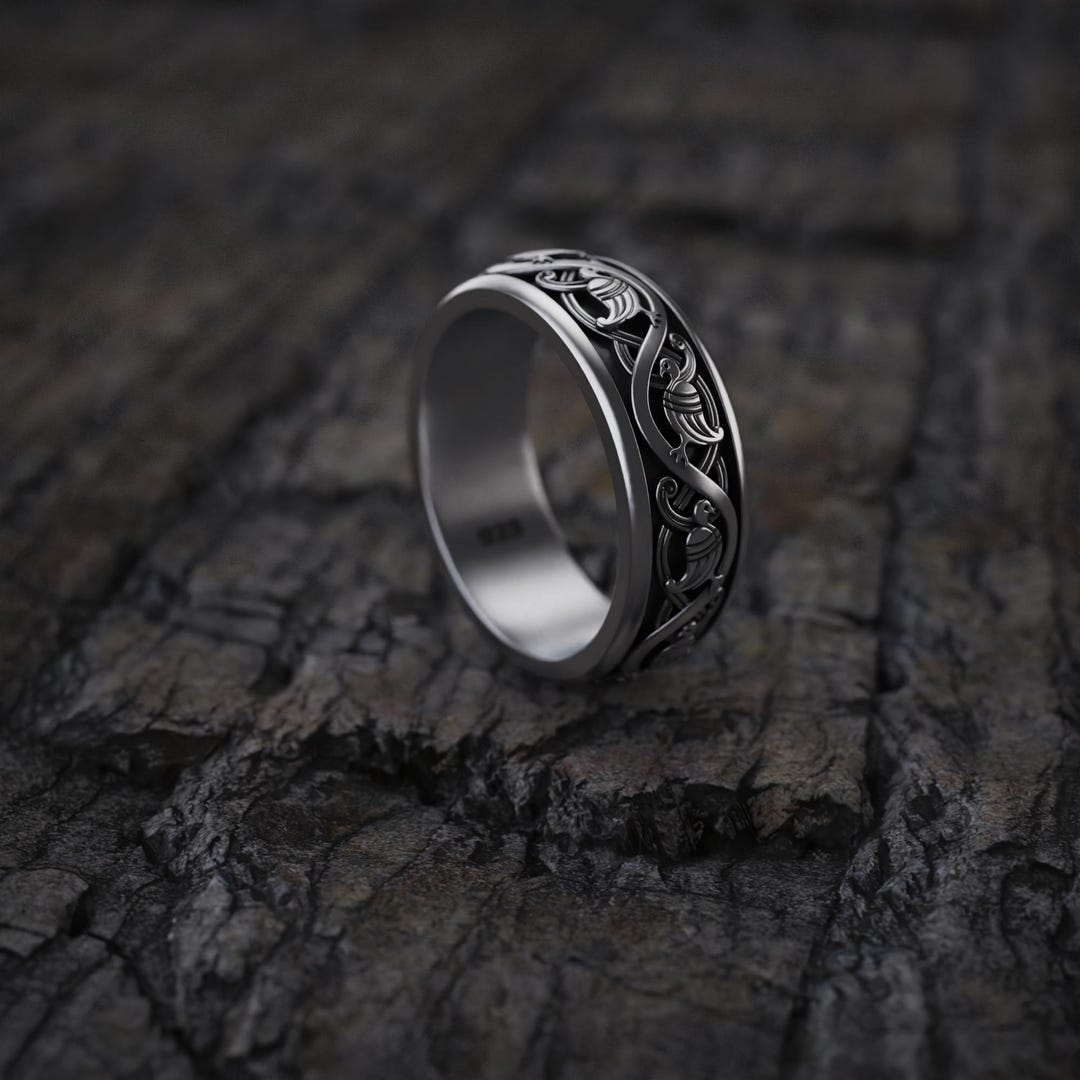 925 Silver Dove Theme Wedding Ring, Slavic Silver Bird Ring, Mythology ...