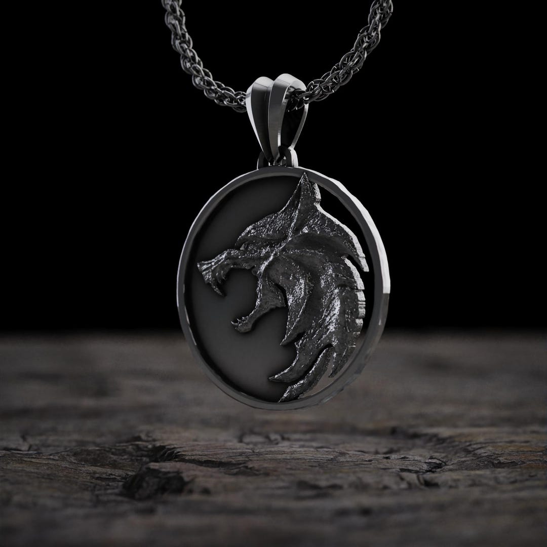 Geralt Witcher Pendant, Sterling Silver Wolf Medallion Necklace, Nordic ...