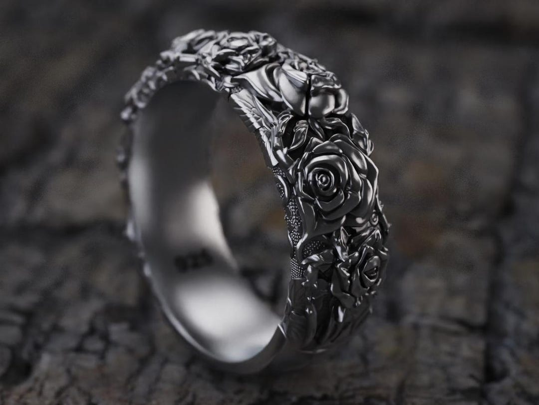 925 Sterling Silver Rose Ring, Rose Vine Wedding Band, Flower Pattern Ring, Women Rose Ring ...