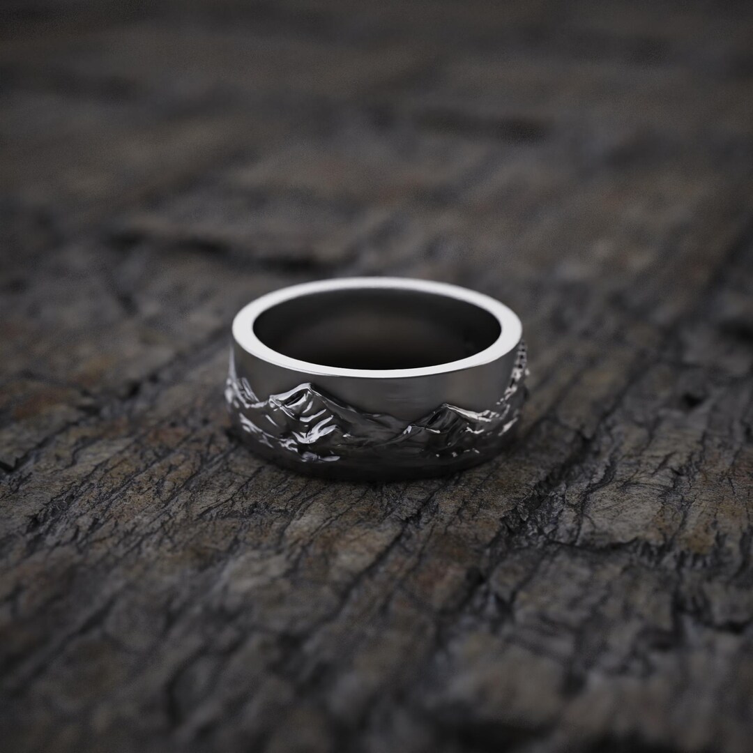 Mountain Ring for Men, Silver Nature Ring, Adventure Wedding Band, Gift ...